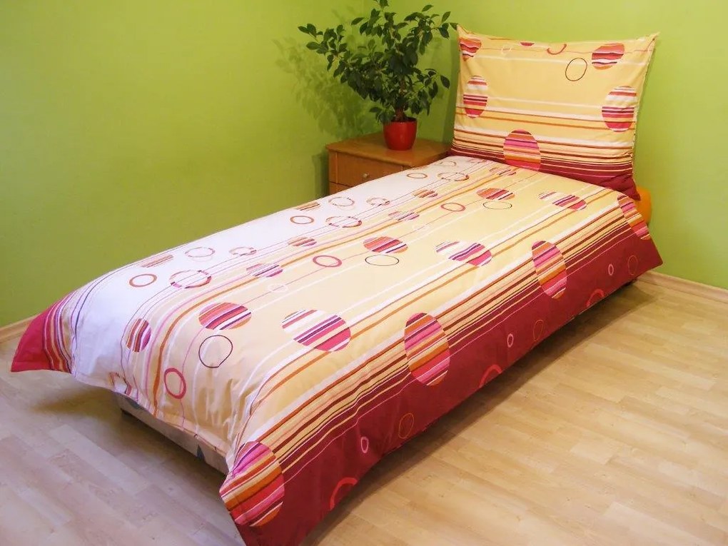 Brotex Prodloužené povlečení krep 140x220, 70x90cm Kruhy lila, Výběr zapínání: zipový uzávěr