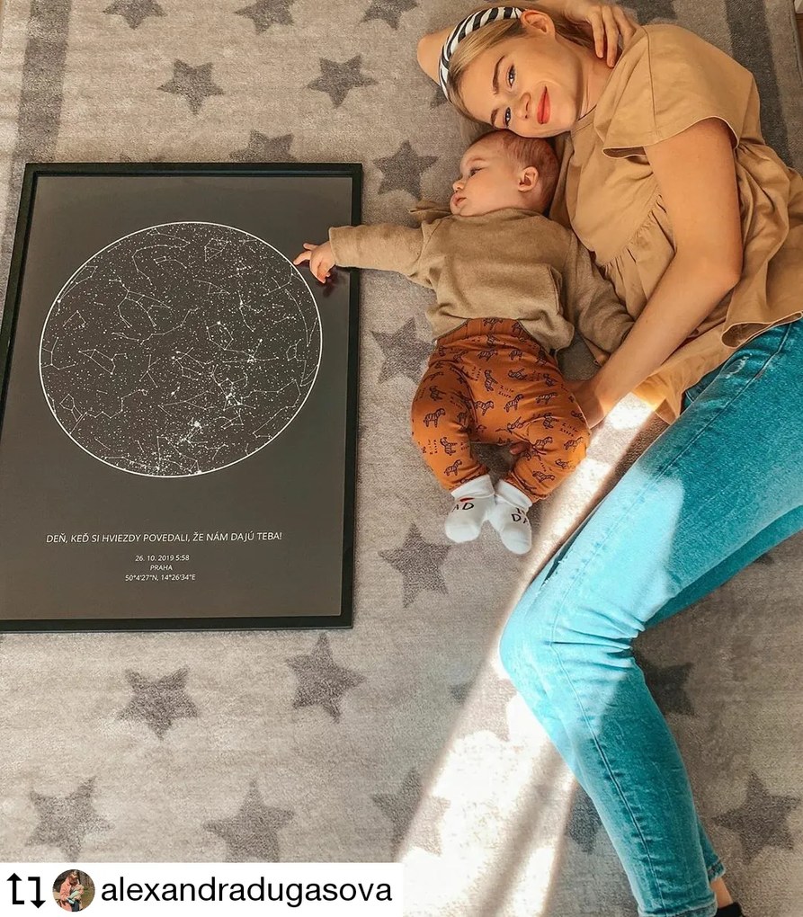 Hvězdná mapa Vašeho životního okamžiku Rozměr plakátu: 40 x 50 cm, Barva pozadí: Vesmírná, Volba rámu: Bílý dřevěný rám