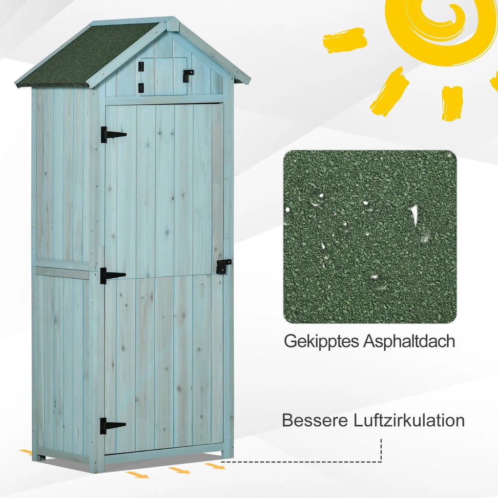 Dřevěná zahradní kůlna Outsunny, odolná vůči povětrnostním podmínkám, 77x54,2x179 cm, kůlna s dveřmi, sedlovou střechou, skříň s policemi, zahradní s…