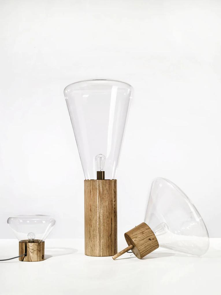 Designová lampa Brokis Muffins Wood 04 PC853 Barva skla: Hnědá kouřová - transparentní sklo, Barva el. vedení: Textilní kabel -  světle šedý, Dřevo: dub evropský - surový (CCS657)