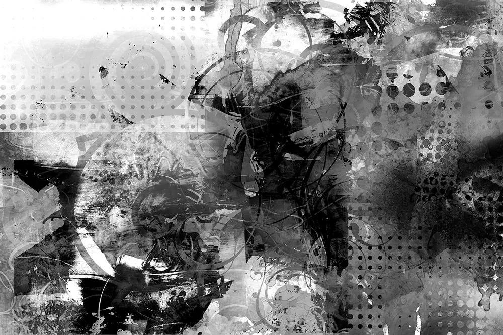 Tapeta abstraktní černobílá malba - 300x200 cm
