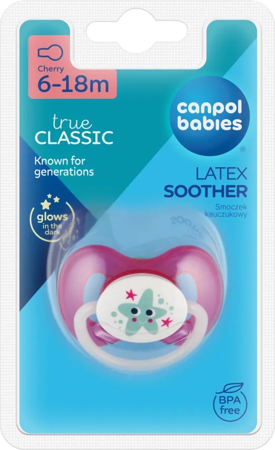 Canpol babies Dudlík svítící kaučukový třešinka 6-18m LOVE&SEA