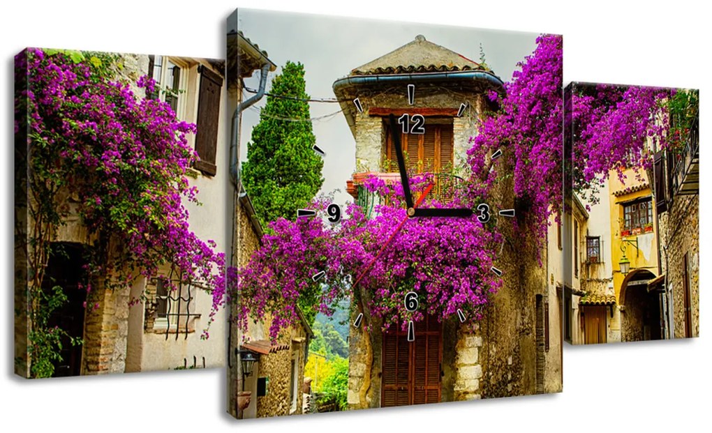 Gario Obraz s hodinami Staré město v Provence - 3 dílný Rozměry: 90 x 70 cm