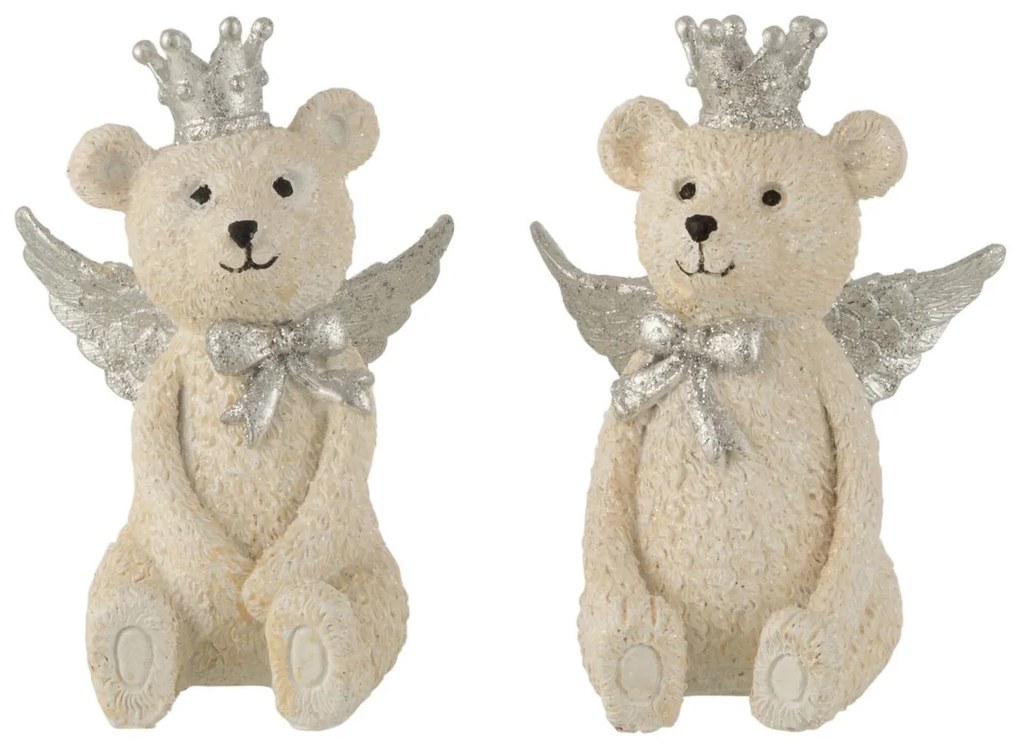 2ks béžová dekorace medvěd se stříbrnými křídly Bear Crown - 18*11*15 cm