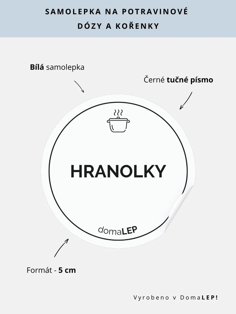 Samolepka na kořenky HRANOLKY bílá 5 cm tučné písmo