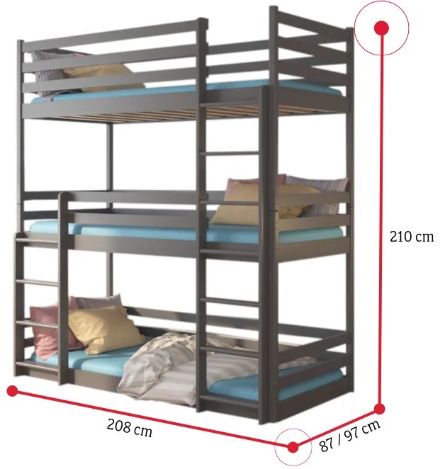 Expedo Dětská patrová postel TEDROS + 3x matrace, 80x180, borovice