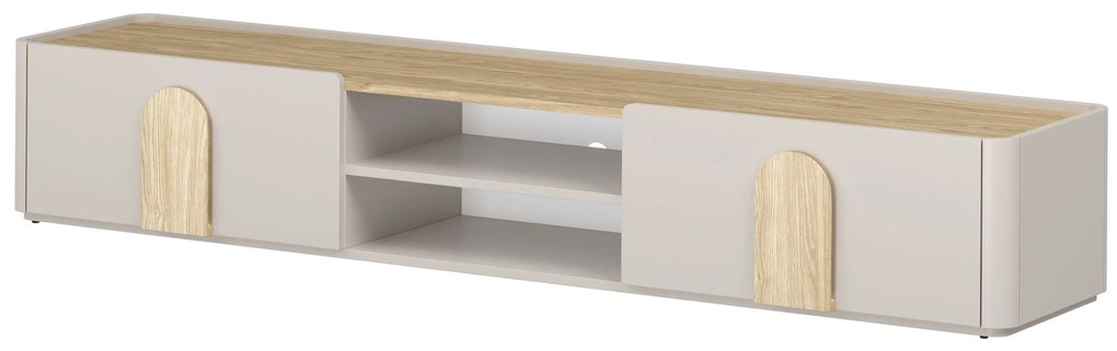 TV stolek Amilio 220 cm - kašmírová / dub olejovaný / úchytky dub světlý