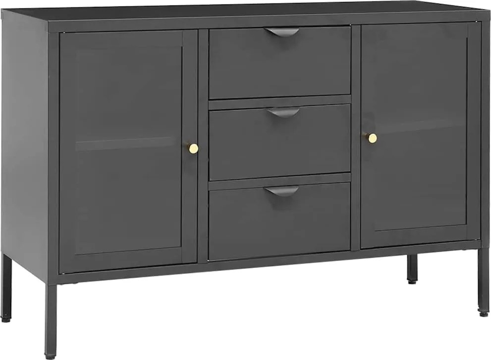 Příborník antracitový 105 x 35 x 70 cm ocel a tvrzené sklo 336078