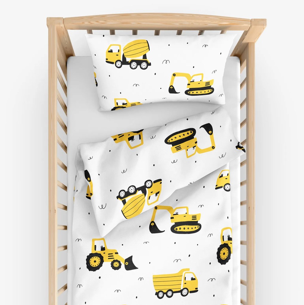 Goldea dětské bavlněné povlečení do postýlky - bagry a stavební auta 100 x 135 a 40 x 60 cm