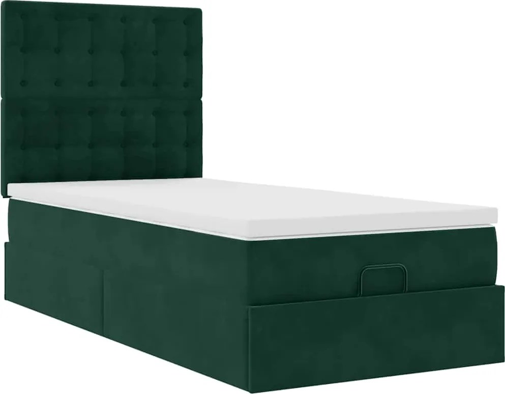 Osmanský rám postele s matracemi tmavě zelené 100x200cm samet 3313598