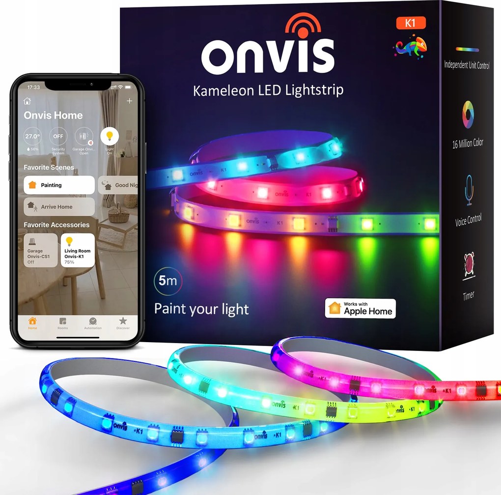Onvis Inteligentní Rgbic Led pásek Smart Ios Ovládání hlasem HomeKit 5M