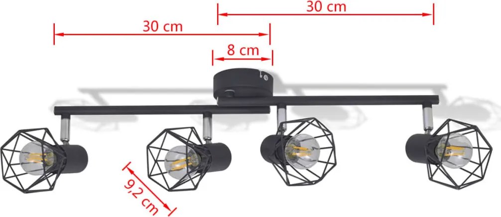 vidaXL Černé industriální drátěné stínidlo se 4 bodovými LED žárovkami [242267]