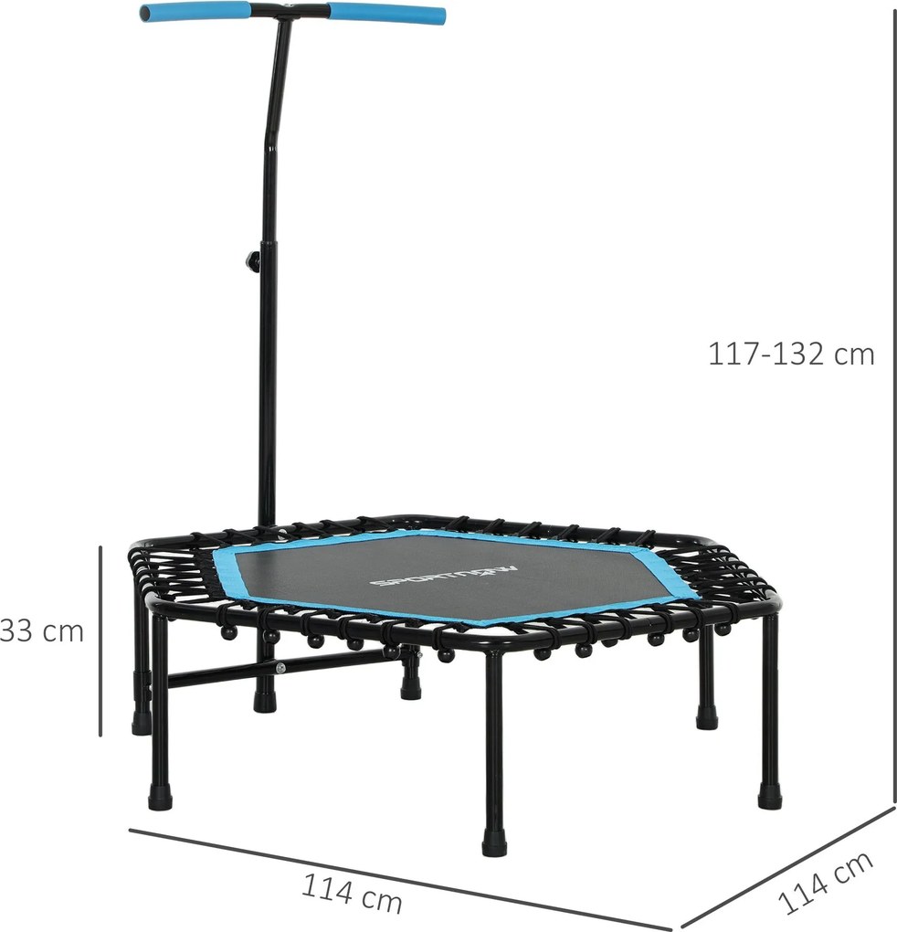 SPORTNOW Fitness Trampolina 114x114x132 cm S elastickým skákacím povrchem a nastavitelným 3-úrovňovým madlem, ocelový rám pro trénink nohou a těla do…