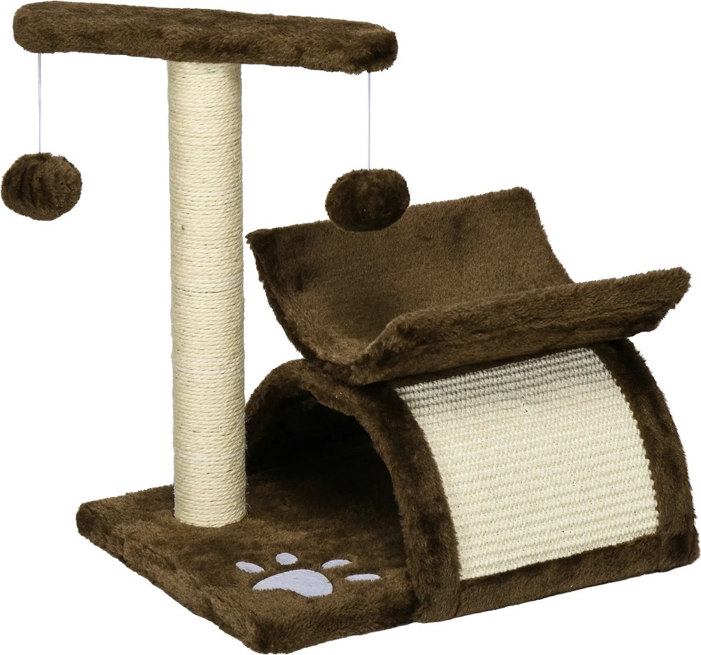 PawHut Malý Škrábací Stromek pro Kočky s Hračkou Hnědý L40 x Š30 x V43 cm