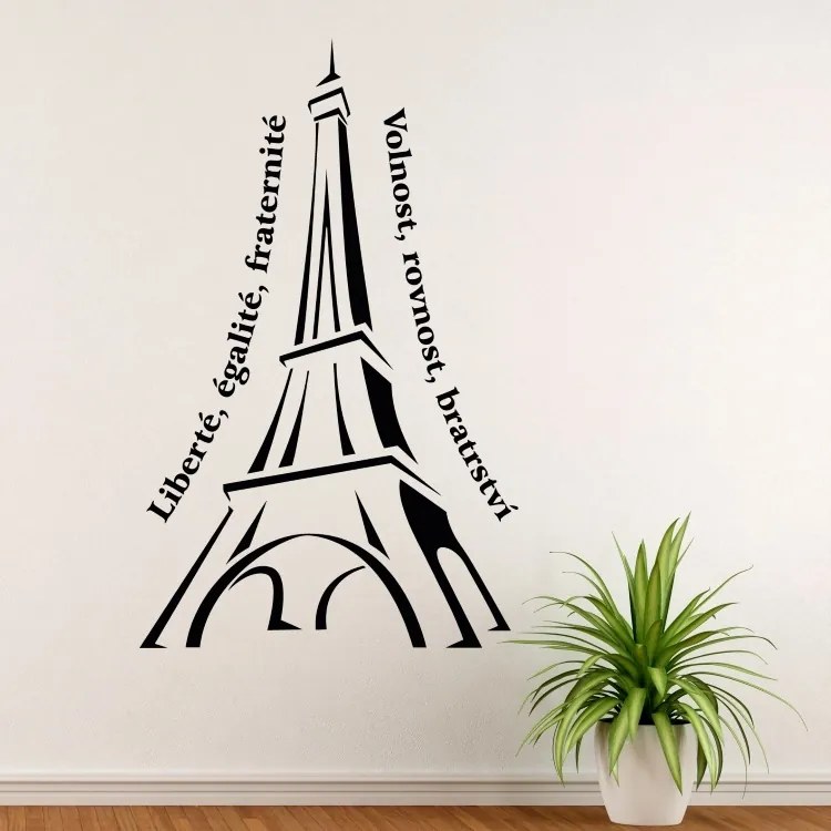 Eiffelova věž s nápisem - vinylová samolepka na zeď 80x50cm | SOUSEDÉ