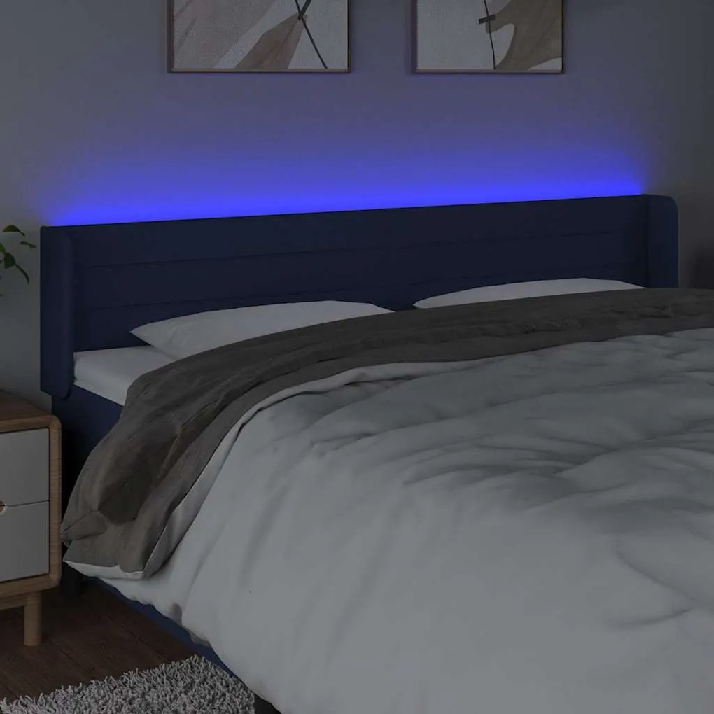 Čelo postele s LED modré 183 x 16 x 78/88 cm textil 3123396