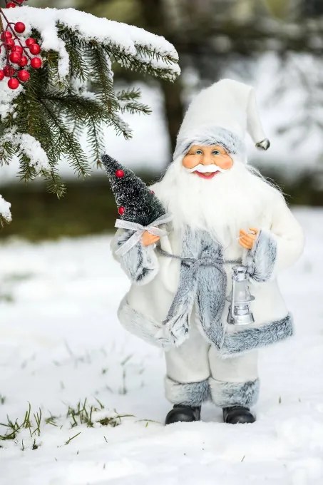 Vánoční dekorace Santa Claus s lucernou bílá / šedá 40 cm