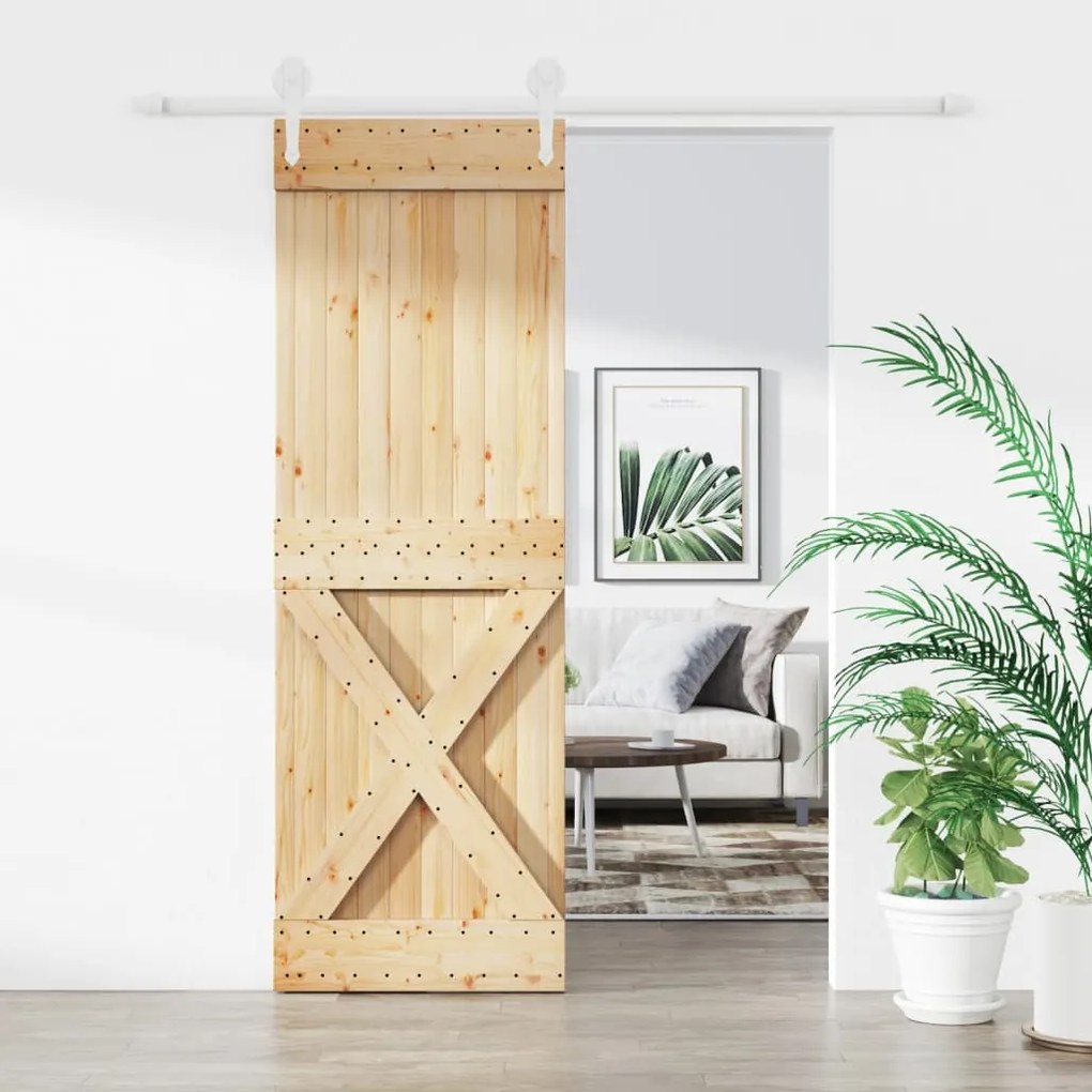 Posuvné Dveře S Kováním 70 X 210 Cm Masivní Borové Dřevo
