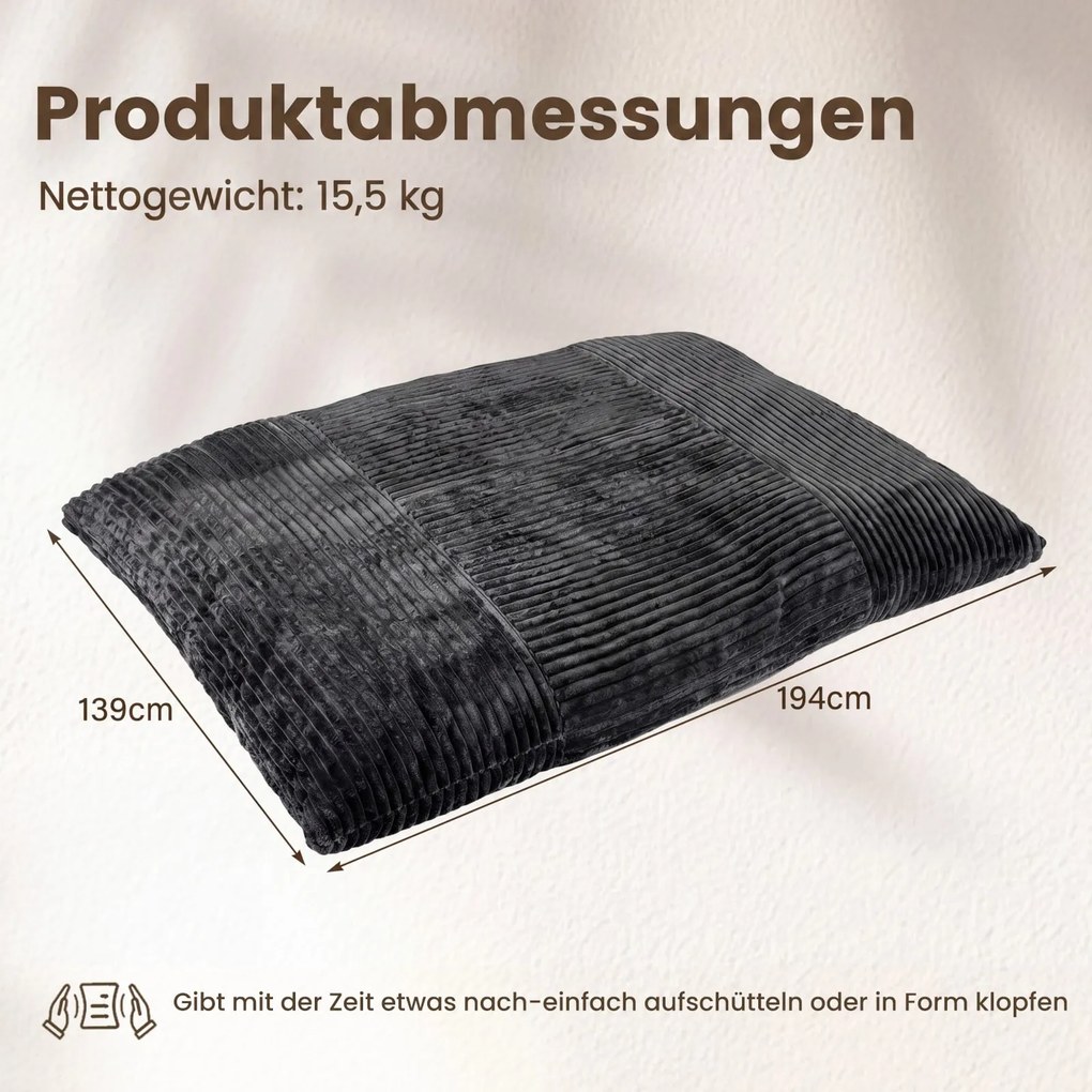 Costway Manšestrový sedací vak Obří sedací vak s odnímatelným potahem tmavě