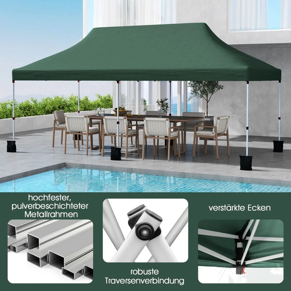 Costway Skládací stan s baldachýnem na akce s taškou – 300 × 600 cm, zelený