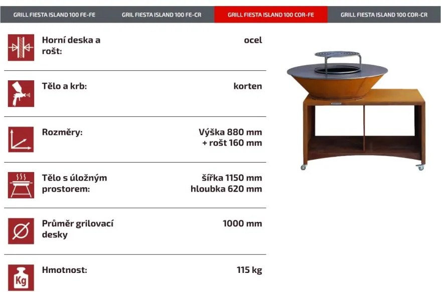 PRO-TERMO Grilovací ohniště FIESTA ISLAND COR-FE 100 - hnědá