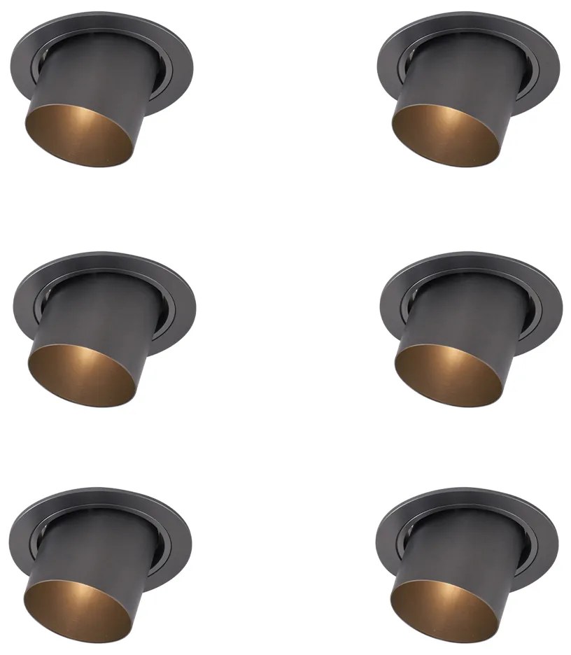 Sada 6 moderních zapuštěných bodových svítidel Gunmetal GU10 50mm kulatá naklápěcí - Installa