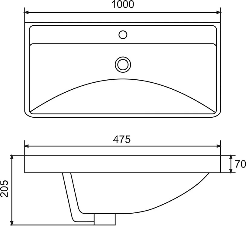 Mereo Mereo, Nábytkové umyvadlo, 101x45,7x20,5 cm, keramické, bílé, UC10148