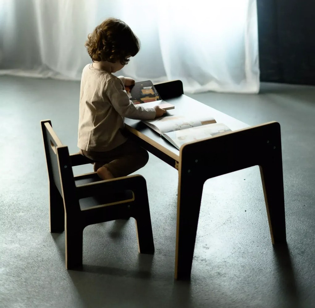Stůl + židlička pro děti černá S/M
