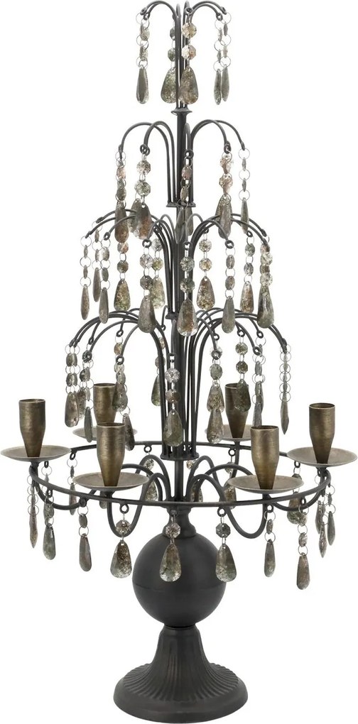 Mocca antik francouzský svícen s krystaly French Antique – 35,5*31,5*70 cm