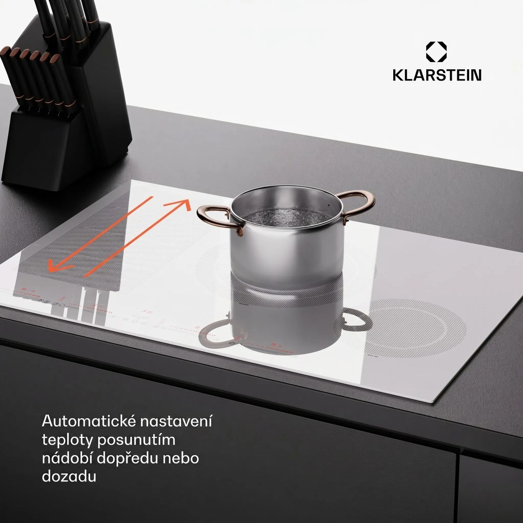Klarstein Masterzone 77 Hybrid, indukční varná deska, max. 7200 W, vestavěný, 4 zóny Flex, technologie ThermoBoost, Smart Flex