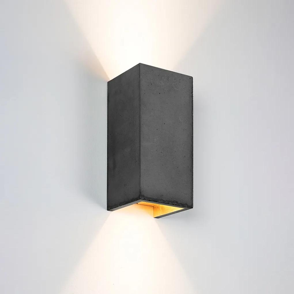 Nástěnné hranaté betonové svítidlo B8  Nástěnné hranaté betonové svítidlo B8 Dekor: Tmavý beton, Vnitřní plocha: Zlatá