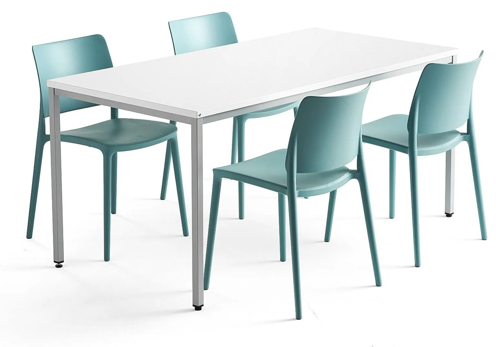 AJ Produkty Jídelní sestava Modulus + Rio, 1 stůl 1600x800 mm + 4 tyrkysové židle