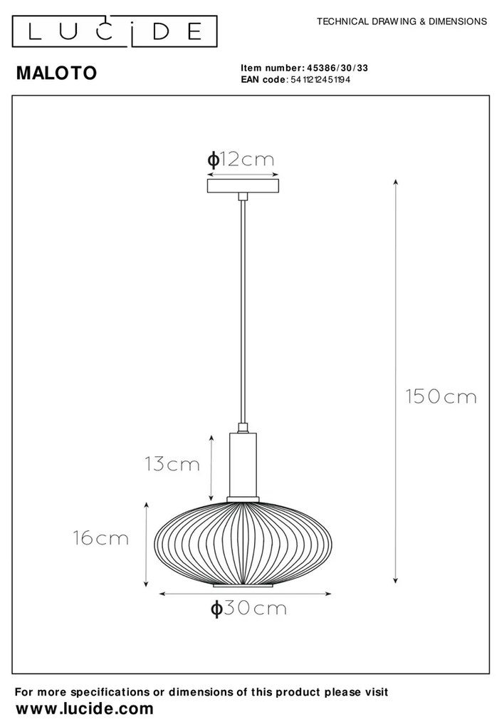 Lucide 45386/30/33 závěsné svítidlo Maloto zelené, 1xE27, ø30cm