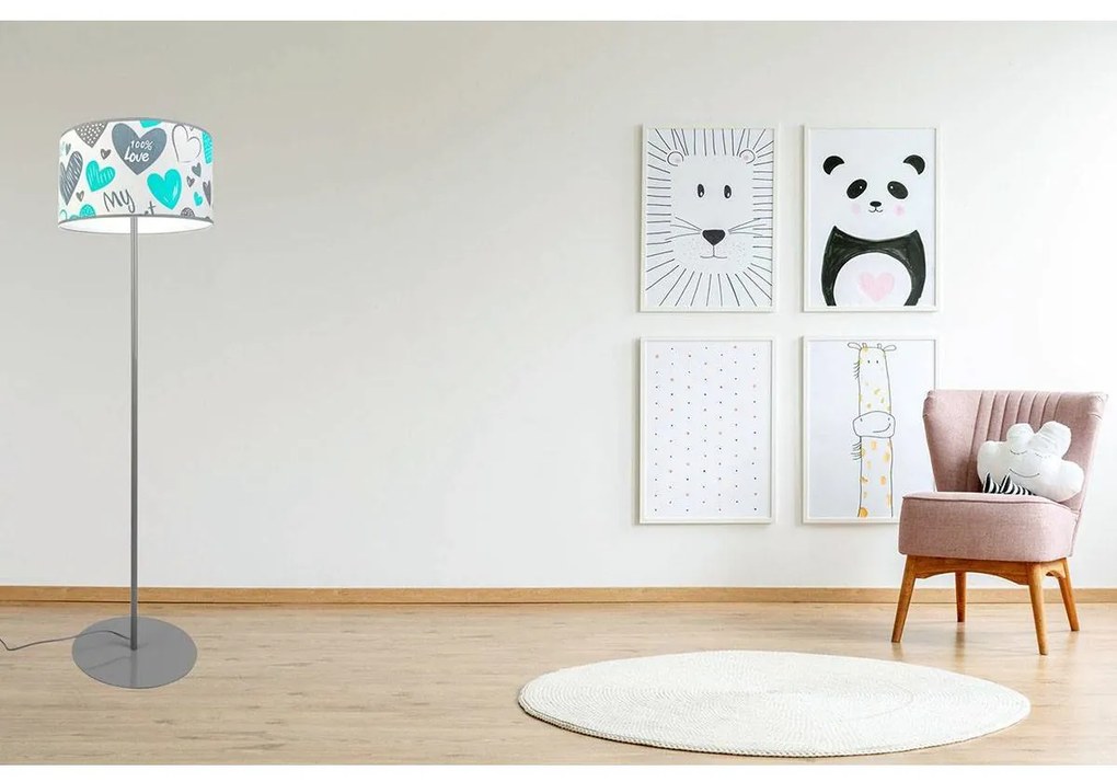 Dětská stojací lampa Heart, 1x bílé textilní stínítko se vzorem, (výběr ze 2 barev konstrukce), o, b