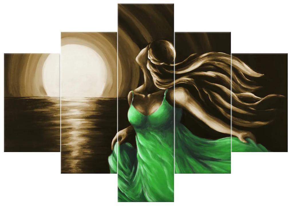 Gario Ručně malovaný obraz Žena v zeleném - 5 dílný Rozměry: 100 x 70 cm