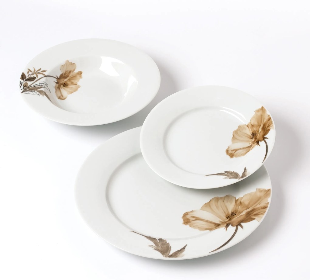 Porcelánová jídelní sada LEA Beige II 18 ks bílá/béžová