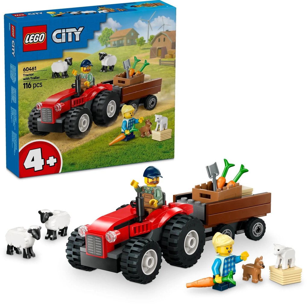 Lego city 60461 červený traktor s přívěsem a ovcemi 5702017812618