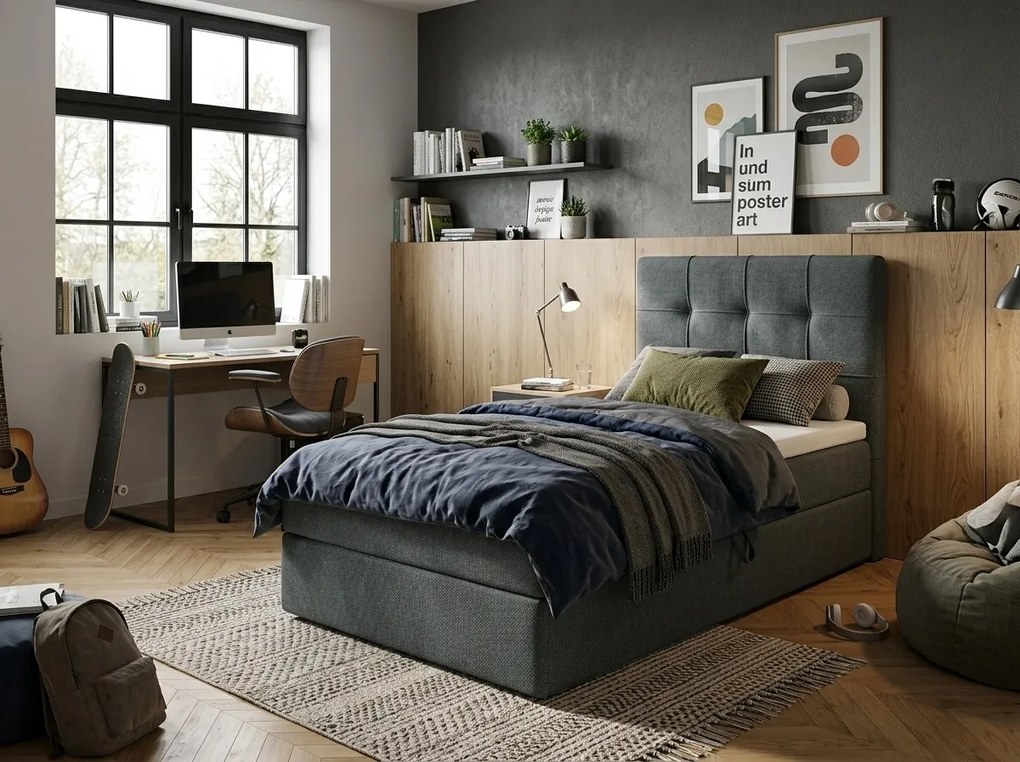Čalouněná postel boxspring DIRELIS VIBE 90x200 cm tmavě šedá Matrace: Matrace Bonell pružinová
