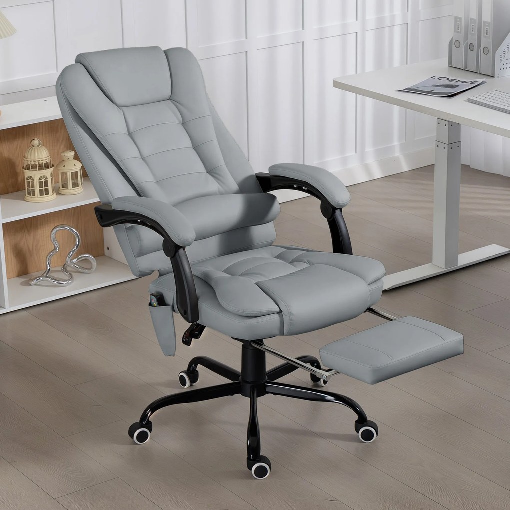 Vinsetto výkonné masážní kancelářské křeslo — ergonomické, výškově nastavitelné, polohovatelné s kabelovým ovládáním a vysouvací opěrkou nohou, otočn…