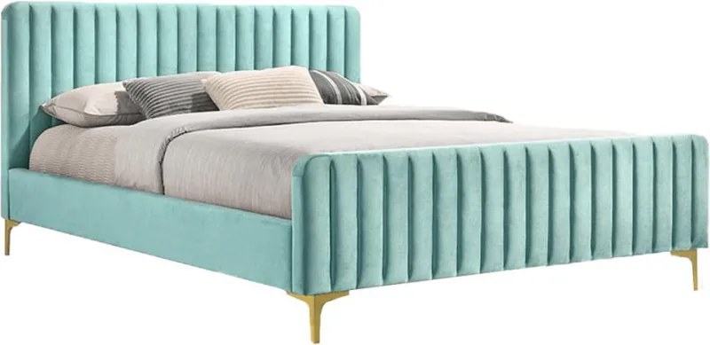 Čalouněná postel KAISA 160x200, mentolová Velvet / zlatý chrom Kondela 0000276371