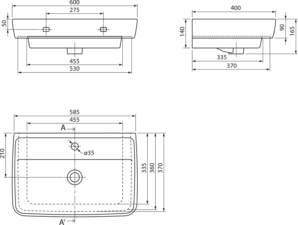 Aqualine DURU keramické umyvadlo 60 x 40 cm s přepadem bílá TU0351