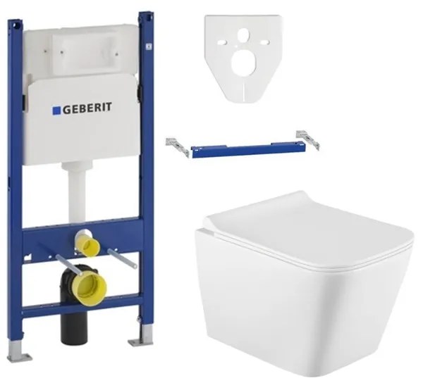 Závěsný set GEBERIT Duofix Basic+ WC TEO Rimless 51 x 35 cm + pomalu padající deska Slim, bílá, 3385XX00+39070100
