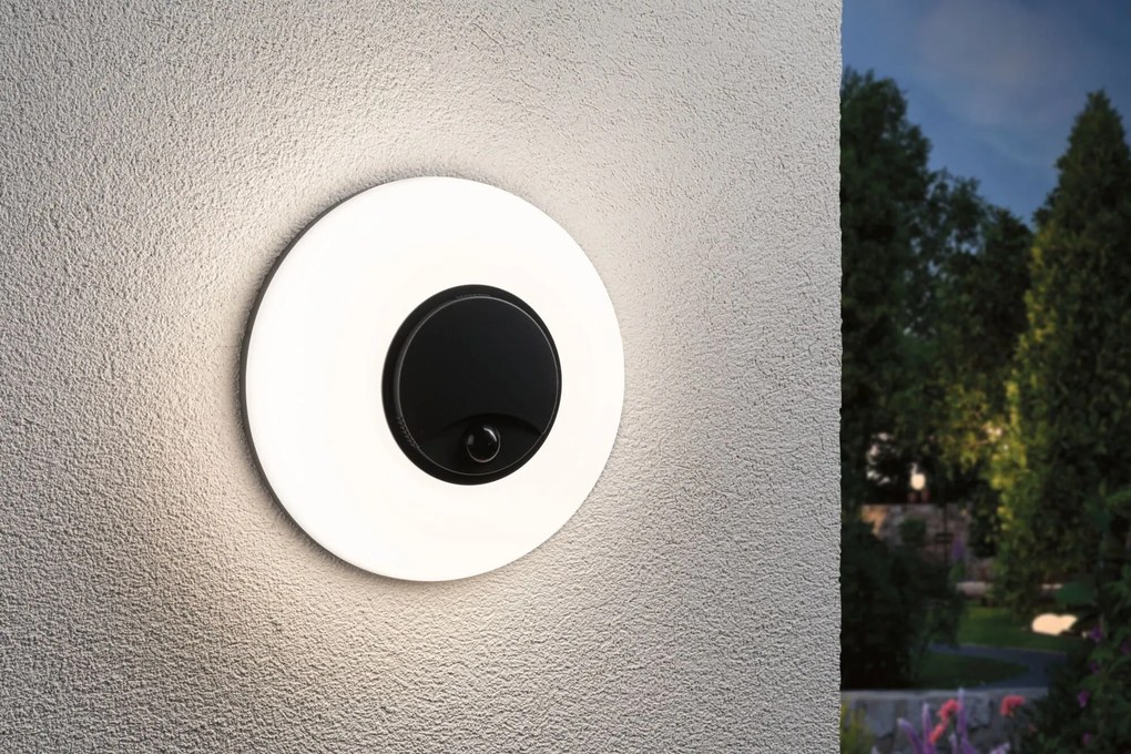 P 94956 LED venkovní nástěnné svítidlo Aureva pohybové čidlo IP65 kruhové 220mm 2200 - 4000K 20,5W 230V antracit/bílá polykarbonát - PAULMANN