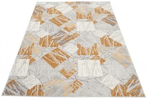 Moderní kusový koberec ASTHANE E464A světle šedý / tmavě žlutý Rozměr: 80x150 cm