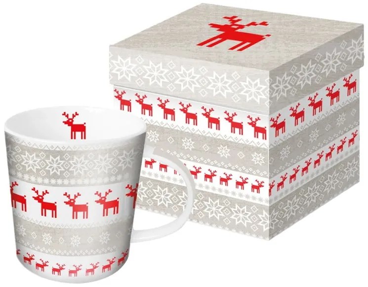 Hrnek z kostního porcelánu s vánočním motivem v dárkovém balení PPD Magic Christmas Taupe, 350 ml