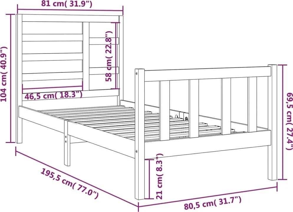vidaXL Rám postele masivní dřevo 75 x 190 cm malé jednolůžko [3105889] Barva: Přírodní