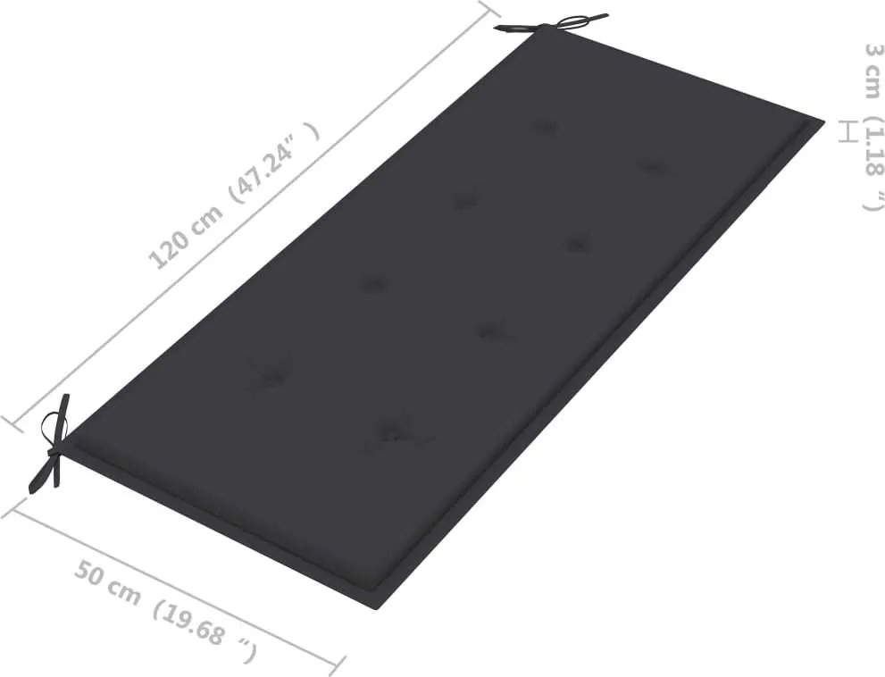 vidaXL Stohovatelná zahradní lavice s poduškou 128,5 cm masivní teak [3063279] Barva: antracitová