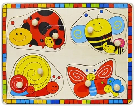Drewmax 3488 - Dřevěné puzzle s úchyty - Velká zvířátka veselá