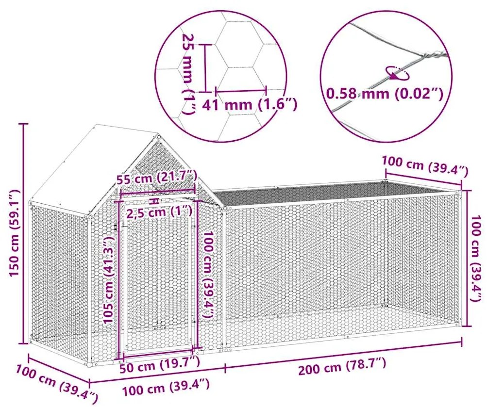 vidaXL Marketos Klec pro kuřata 3 x 1 x 1,5 m pozinkovaná ocel