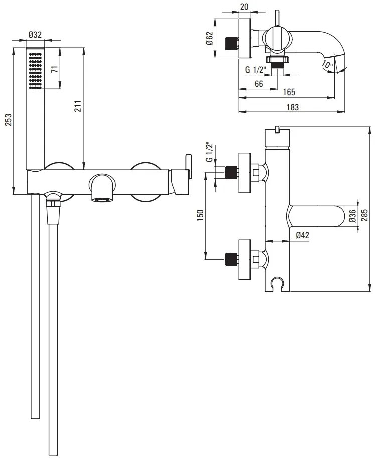 Deante Silia, nástěnná vanová baterie s ruční sprchovou soupravou, černá matná, DEA-BQS_N11M